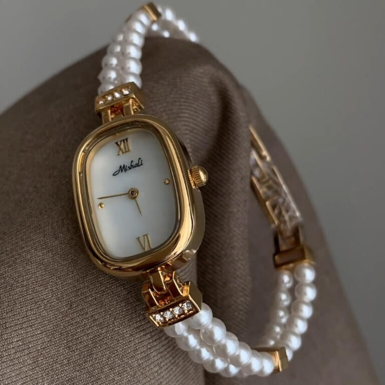 Dainty Mother of Pearl Oval Face Pearl Chain Ladies Watch ...