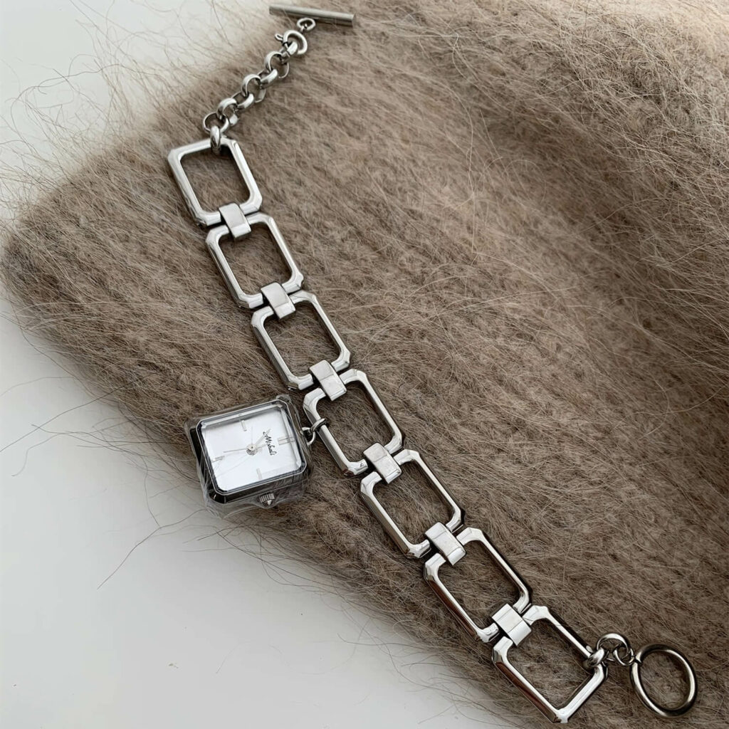 Chic Style Gold/Silver Rectangle Pendant Bracelet Watch - WatchwithSun ...