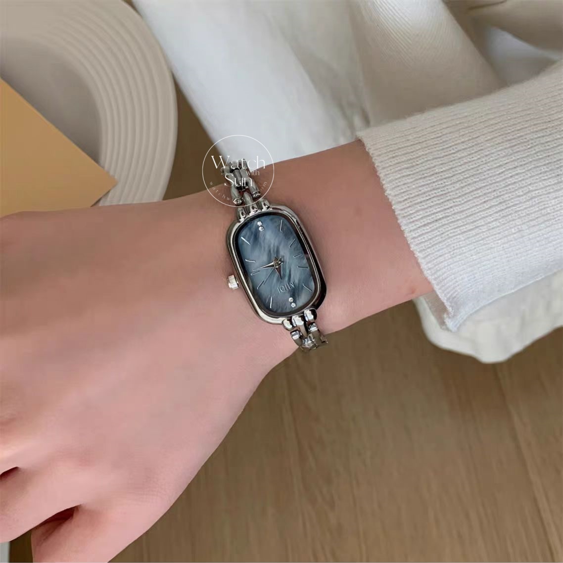 Dainty Silver-Blue Mother of Pearl Bracelet Ladies Watch - WatchwithSun ...