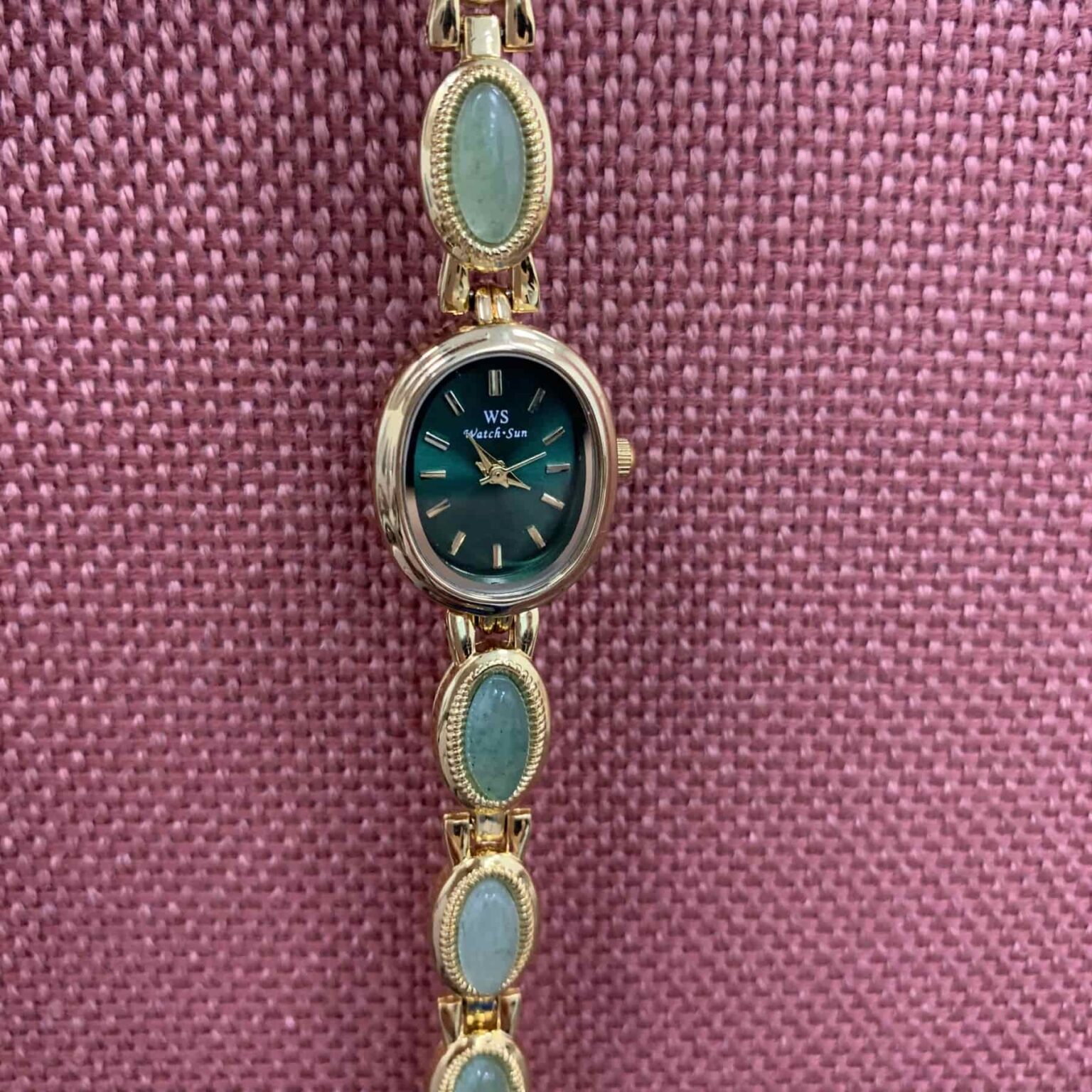 Vintage Style Green Jade Stone Bracelet Watch Green Dial Watch ...
