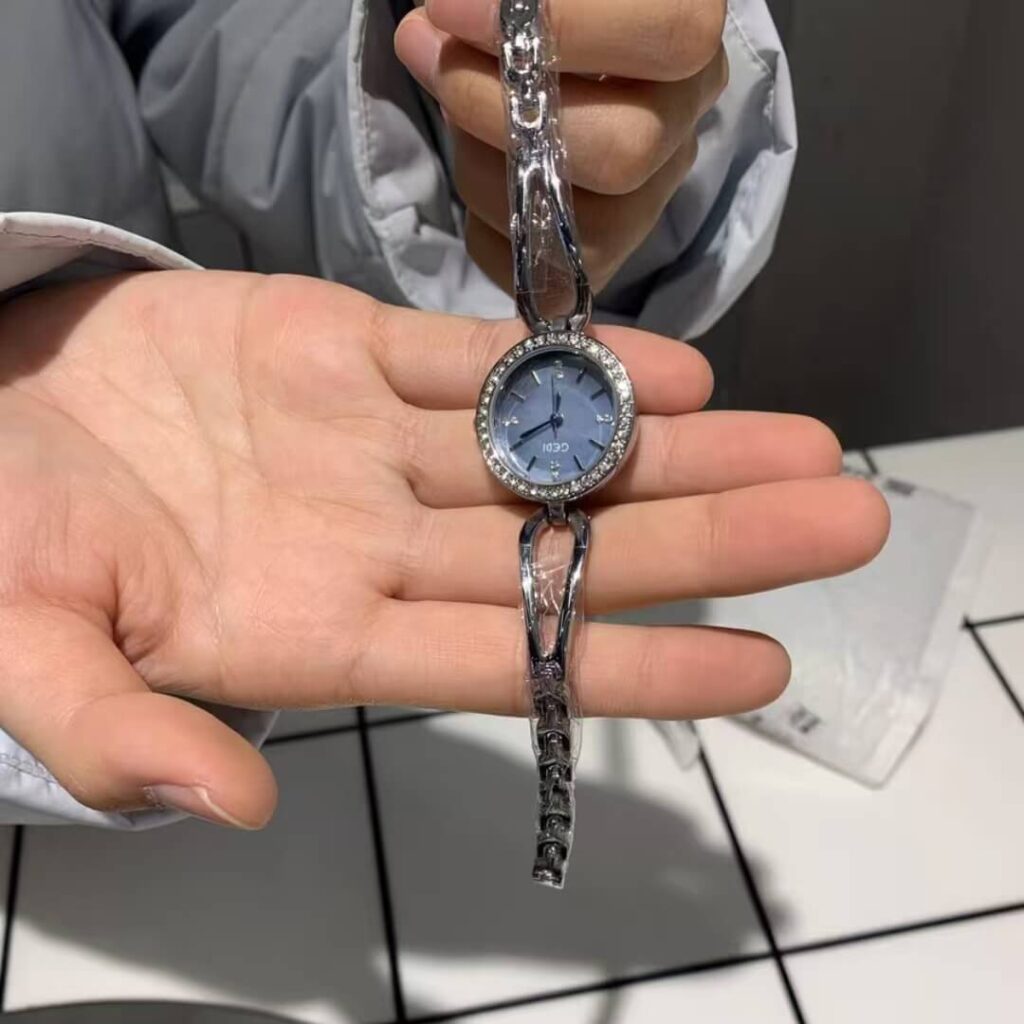 Round Blue Mother of Pearl Dial Silver Bracelet Watch - WatchwithSun ...