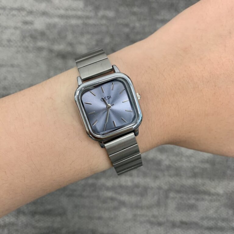 Bule Dial Square Face Silver Stainless Steel Ladies Watch ...