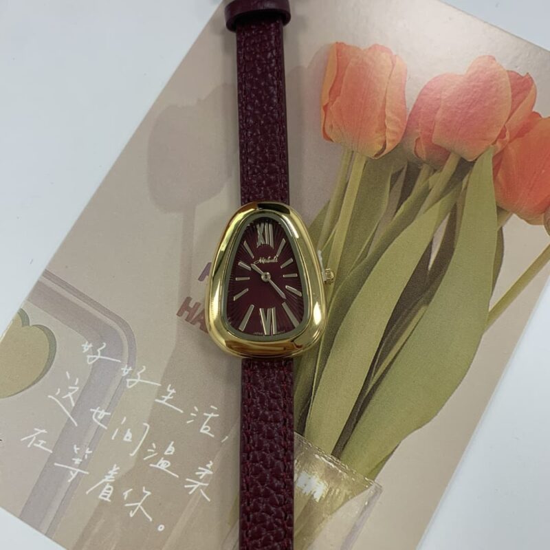 Vintage Style Snake Head Shape Burgundy Leather Watch - WatchwithSun ...