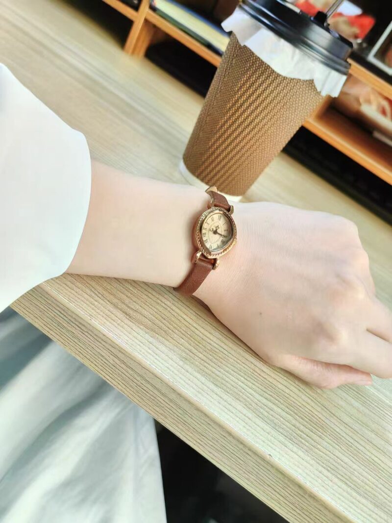 Vintage Brown Bucket-Shaped Leather Watch - WatchwithSun-Dainty & Chic ...