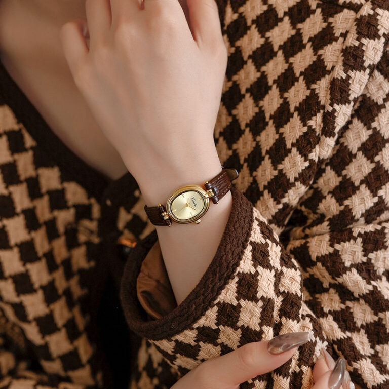 Vintage Style Brown/Black Oval Leather Watch for Women - WatchwithSun ...