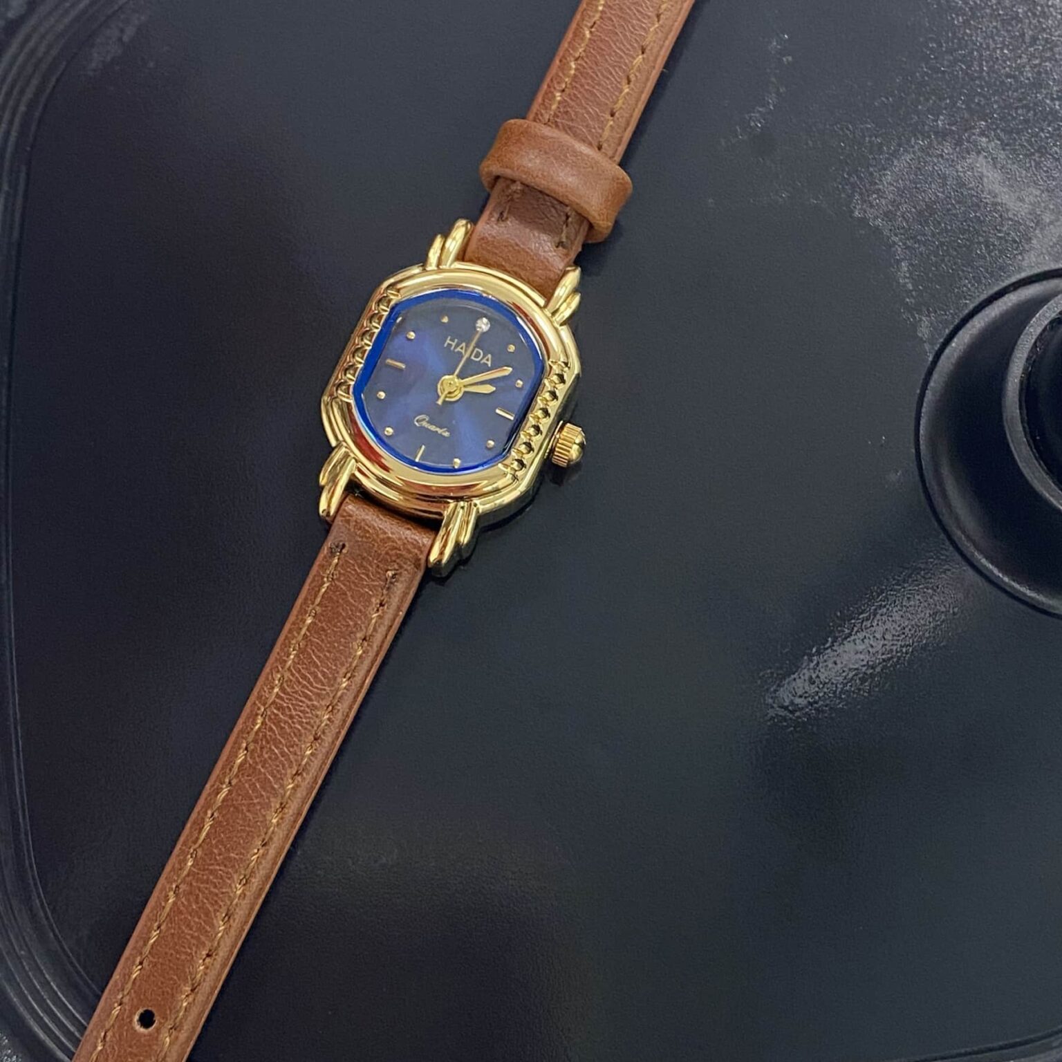 Vintage Inspired Small Blue Face Brown Leather Watch for Women ...