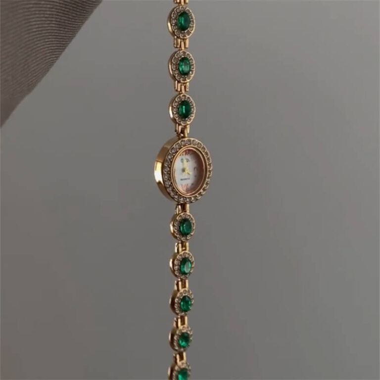 Vintage Style Green Zircon Gold Bracelet Watch - WatchwithSun-Dainty ...
