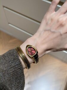Snake Head Watch Burgundy Red/Green Dial Gold Ladies Watch ...