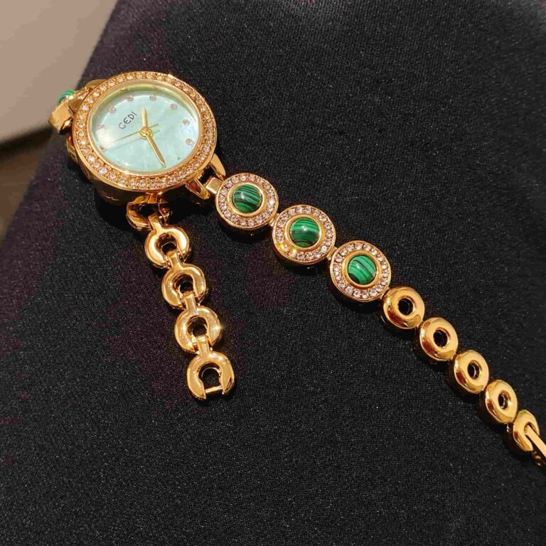 Green Mother of Pearl Dial Gold Watch Natural Turquoise Bracelet ...