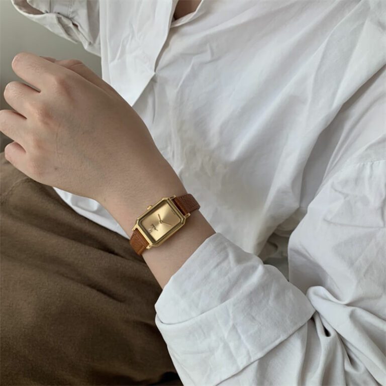 Minimalist Style Black Rectangle Genuine Leather Women's Watch ...