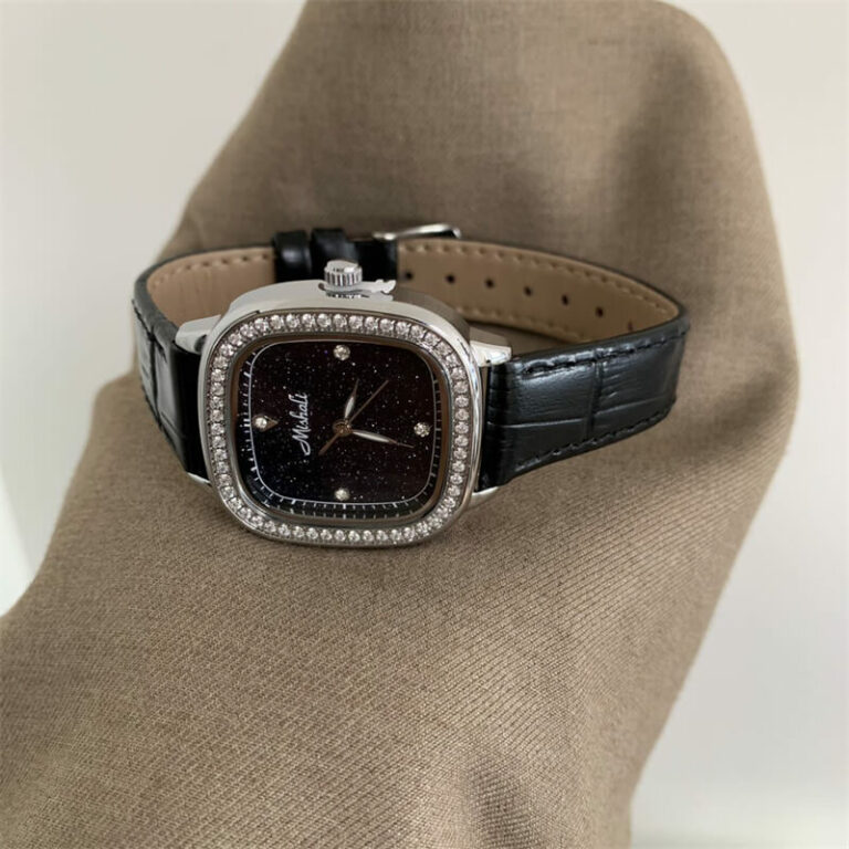 Chic Style Black Square Genuine Leather Wristwatch - WatchwithSun ...