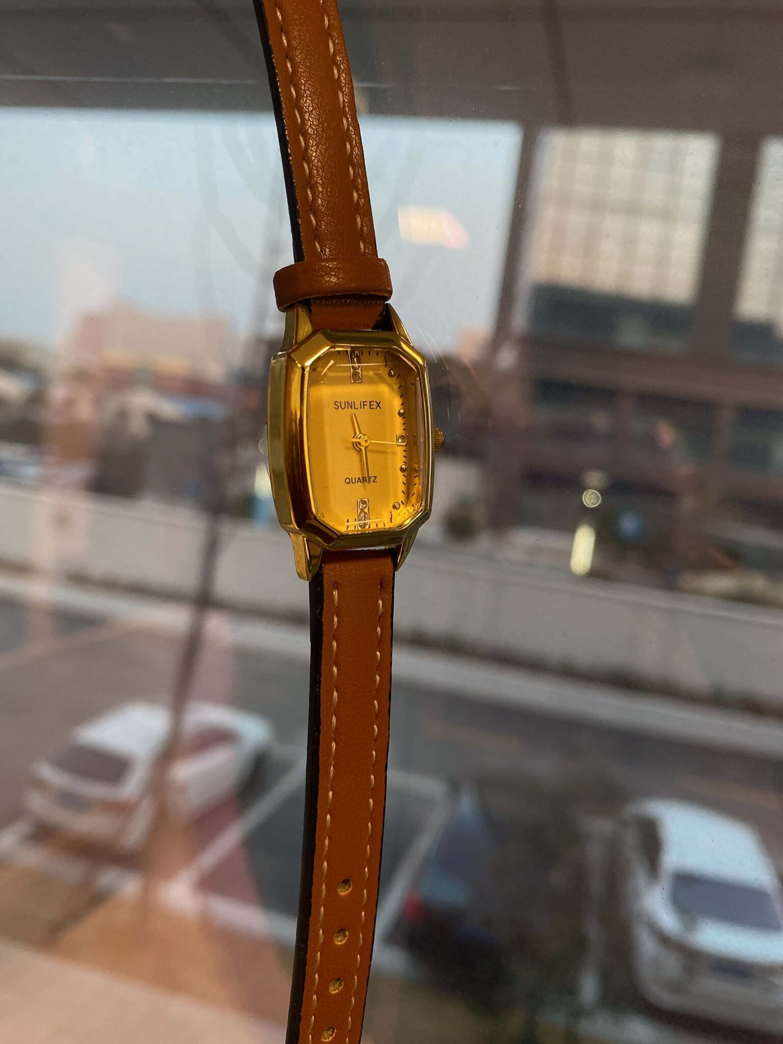 Minimalist Rectangle Gold Face Brown/Black Leather Watch - WatchwithSun ...