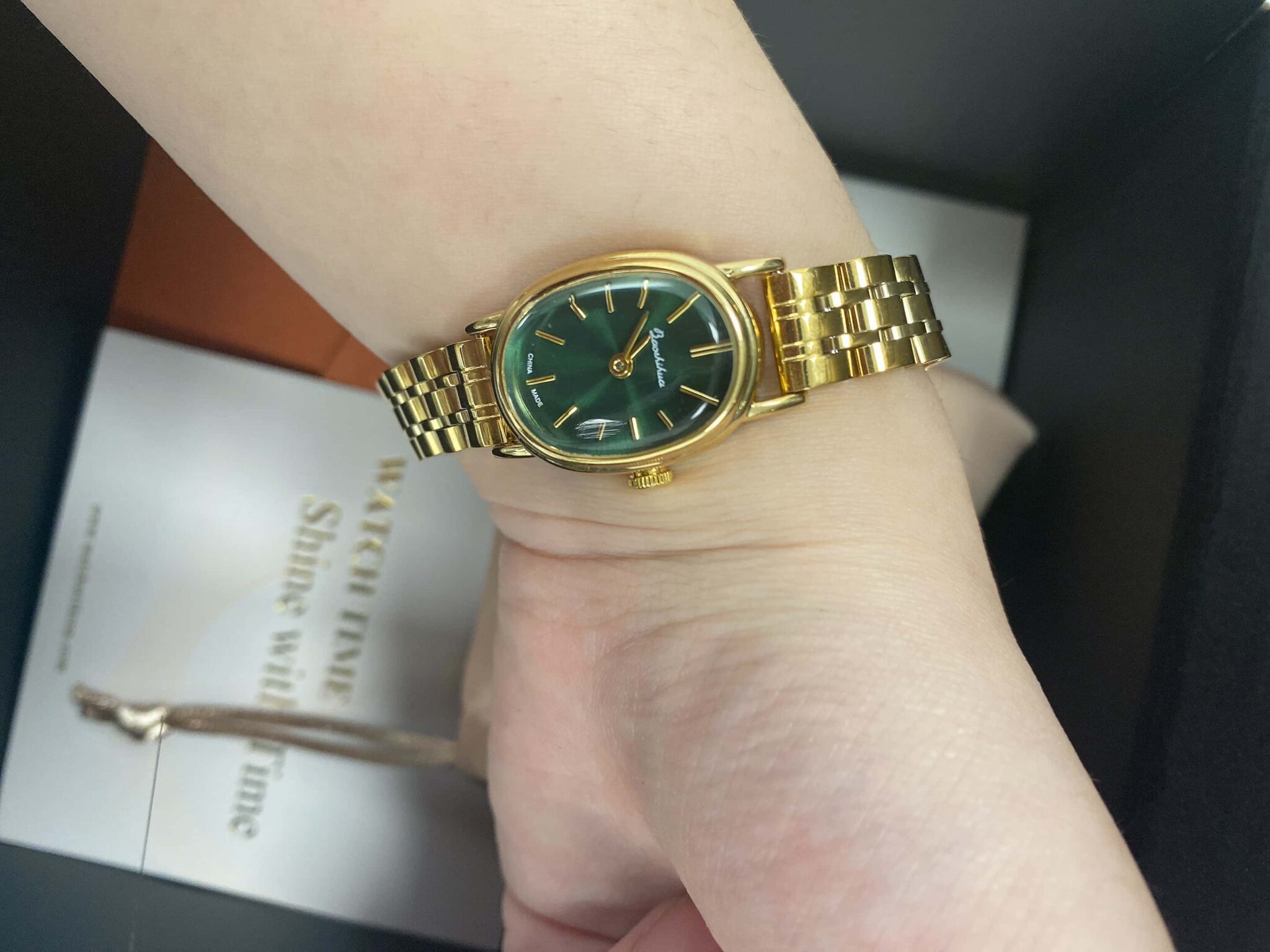 Dainty Gold Emerald Green Watch Oval Women's Watch - WatchwithSun ...