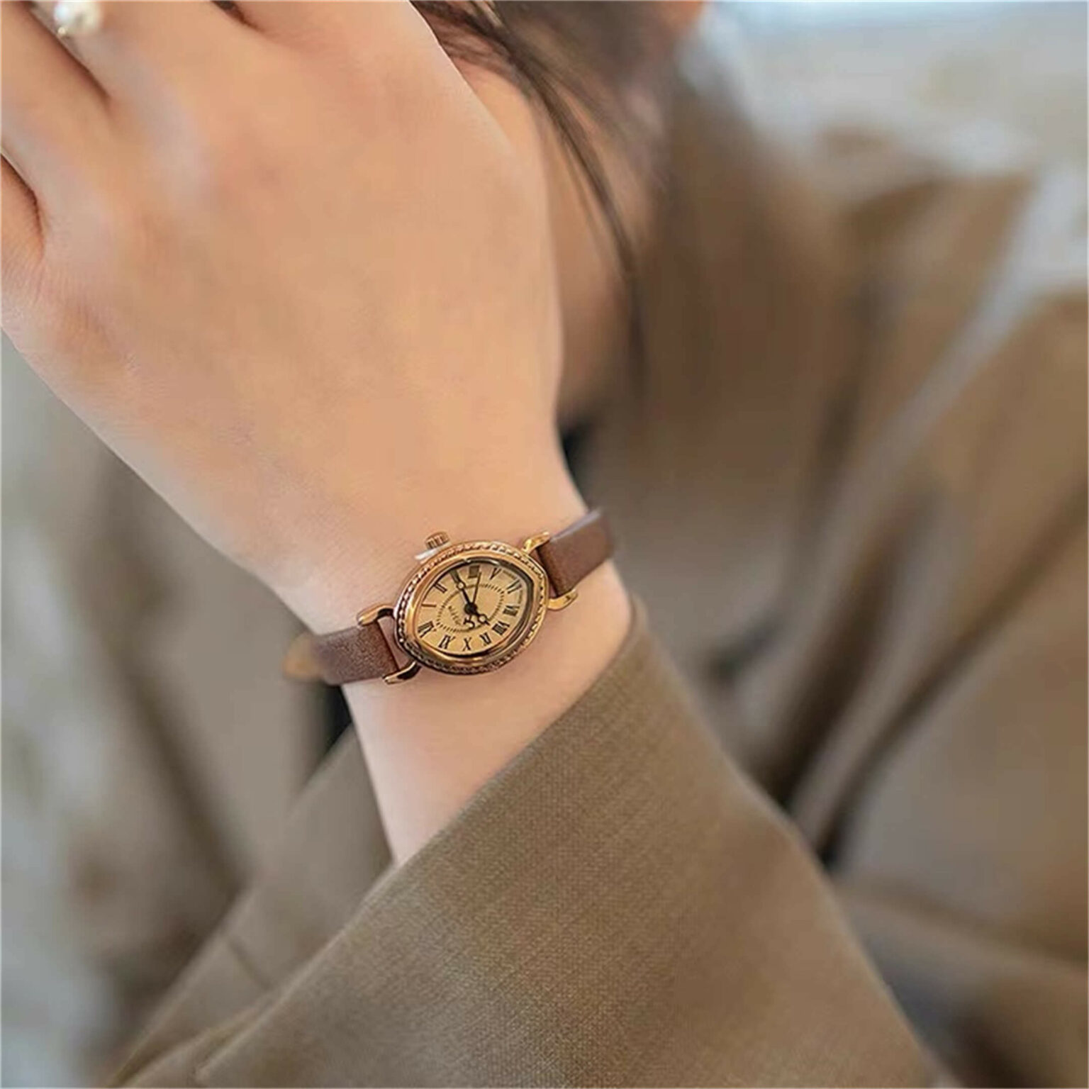 Classic Brown Bucket-Shaped Leather Watch for Women - WatchwithSun ...