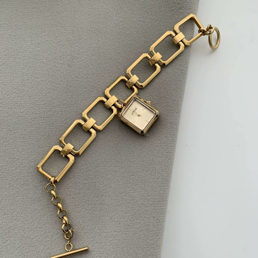 Chic Style Gold/Silver Rectangle Pendant Bracelet Watch - WatchwithSun ...
