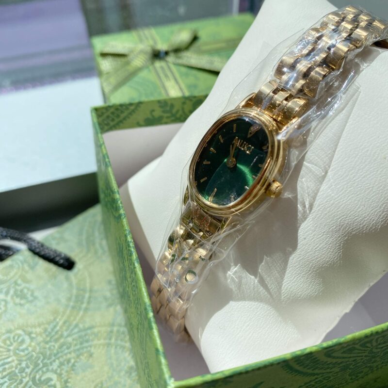 Oval Face Gold/Emerald Green Dial Bracelet Watch - WatchwithSun-Dainty ...