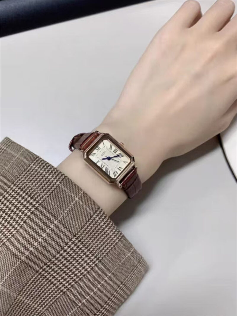 Classic Black/Brown/Green Square Leather Watch - WatchwithSun-Dainty ...