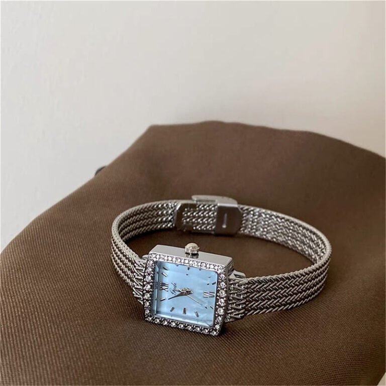 Vintage Style Silver-Blue Square Stainless Steel Watch - WatchwithSun ...