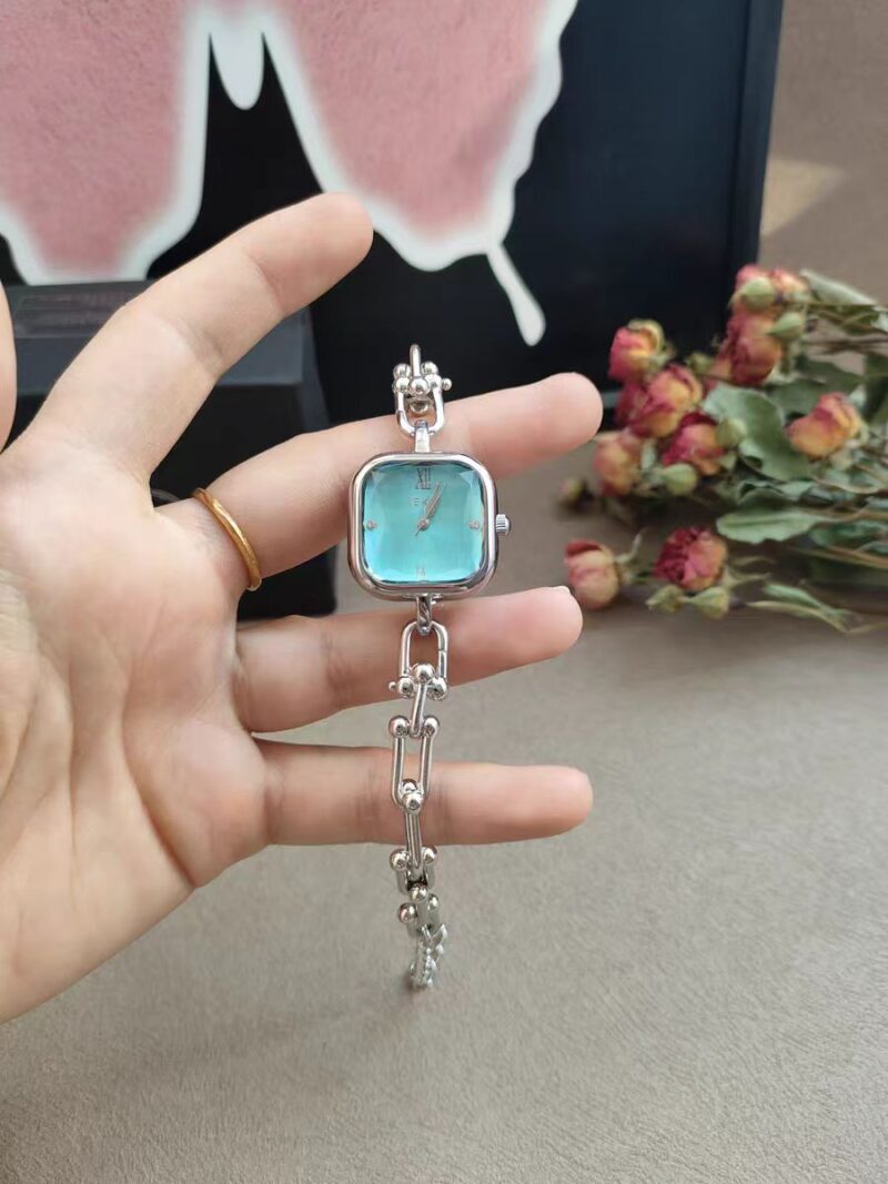 Dainty Silver-Blue/Pink/White Square Chain Watch - WatchwithSun-Dainty ...