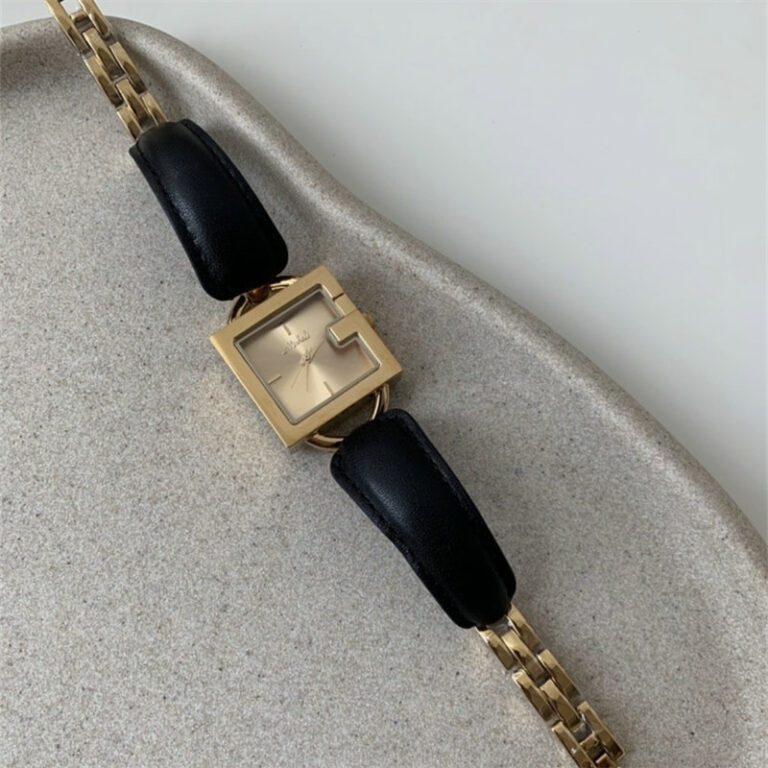 Classic Brown/Black Square Bracelet & Leather Watch - WatchwithSun ...