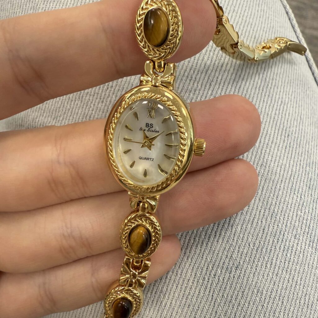 Vintage Natural Tiger's Eye Stone Bracelet Watch - WatchwithSun-Dainty ...