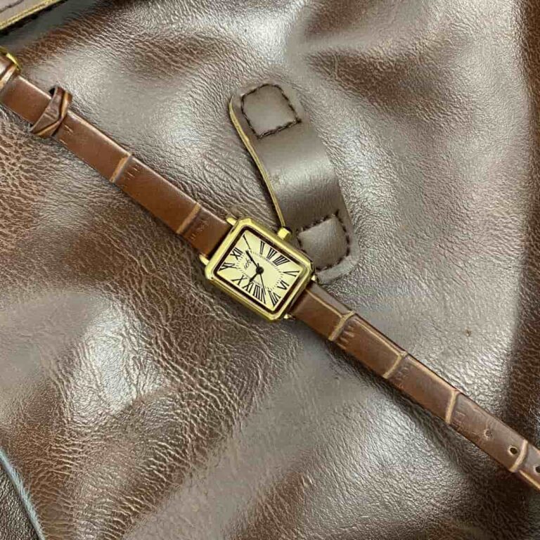 Classic Square Face Brown/Black Leather Watch - WatchwithSun-Dainty ...