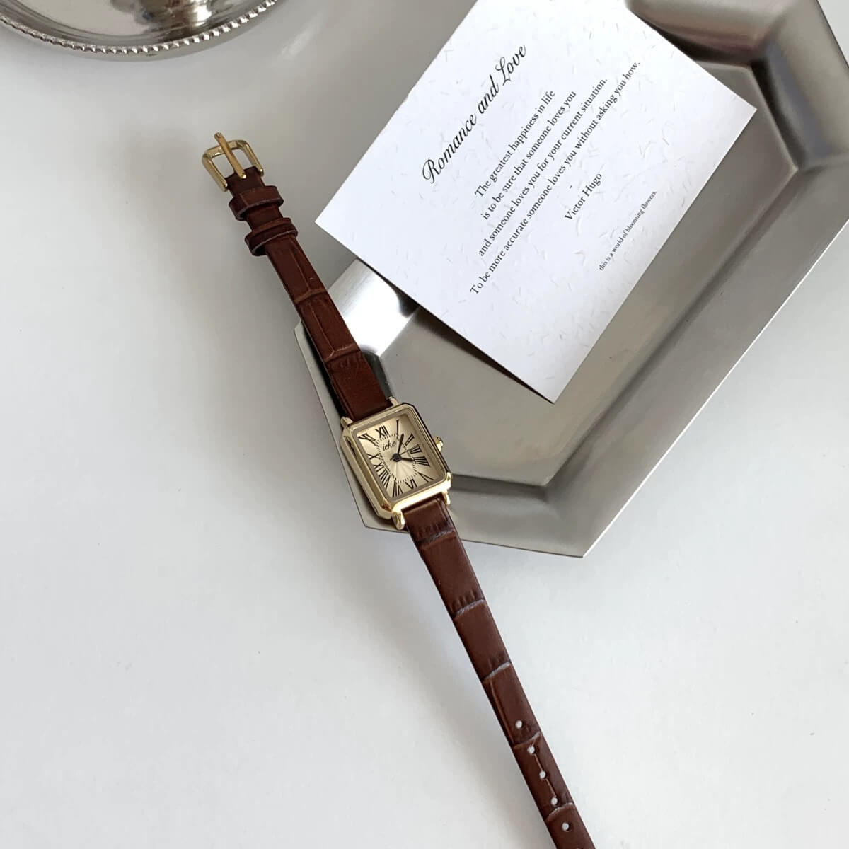 Classic Square Face Brown/Black Leather Watch - WatchwithSun-Dainty ...