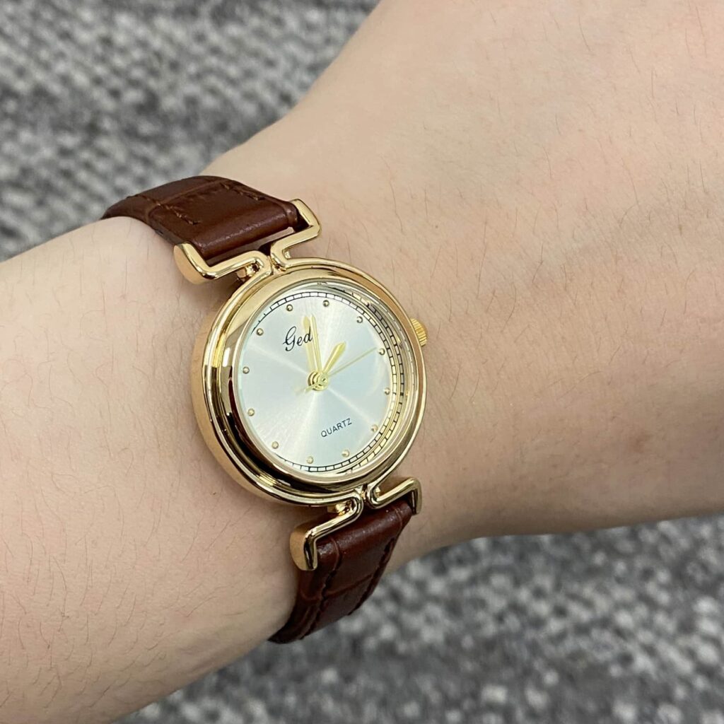 Classic Gold Face Brown Leather Ladies Watch - WatchwithSun-Dainty ...