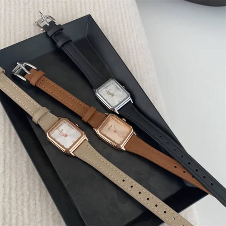 Dainty Grey Brown Square Leather Watch for Women - WatchwithSun-Dainty ...