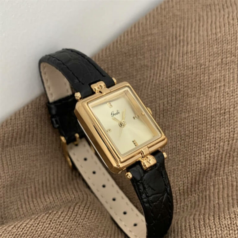 Vintage Style Brown/Black Rectangle Leathe Wristwatch - WatchwithSun ...