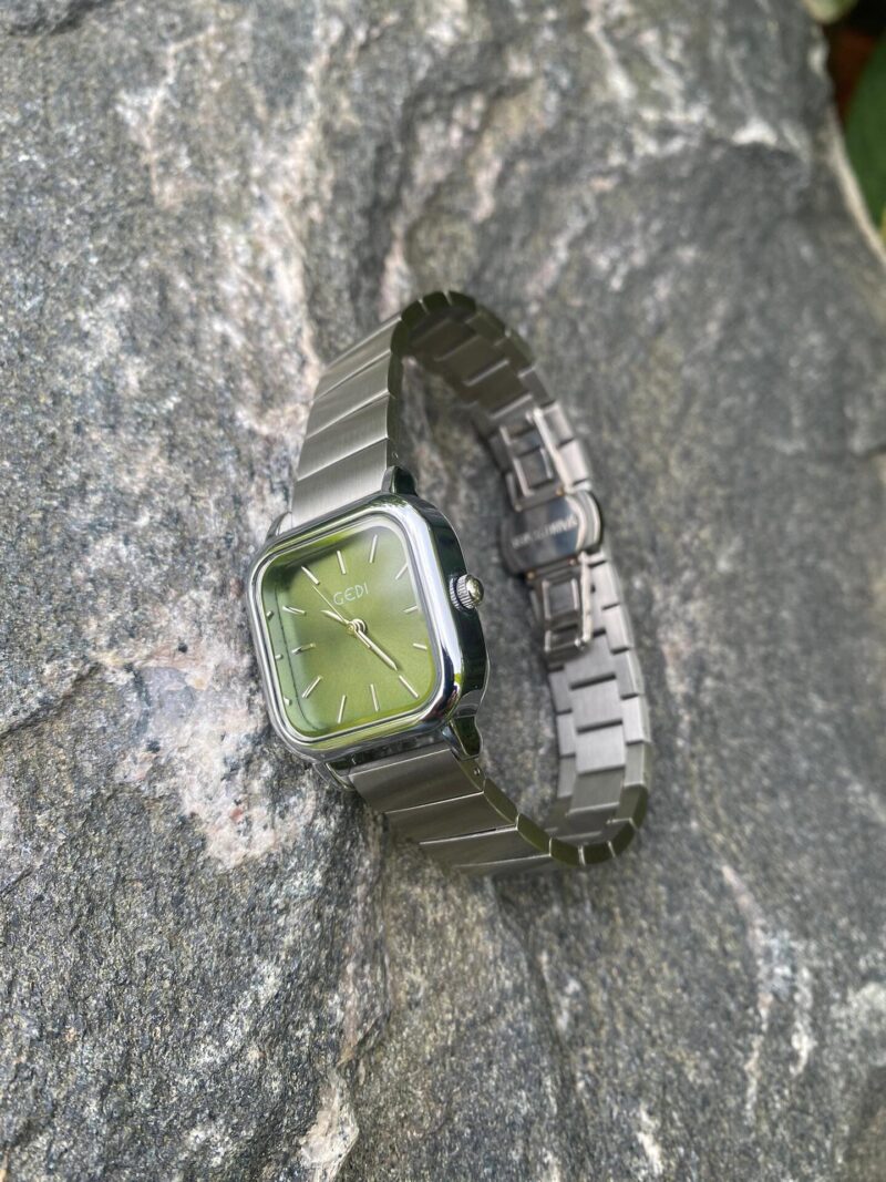 Olive Green Dial Square Face Silver Stainless Steel Laides Watch ...