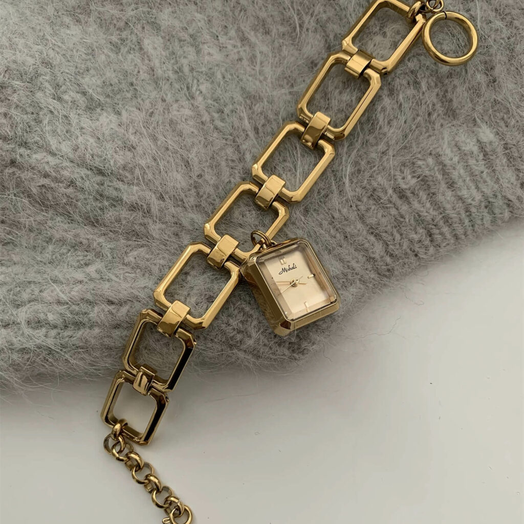 Chic Style Gold/Silver Rectangle Pendant Bracelet Watch - WatchwithSun ...