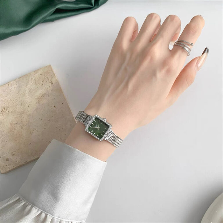 Square Face Gold Green Bracelet Watch - WatchwithSun-Dainty & Chic ...