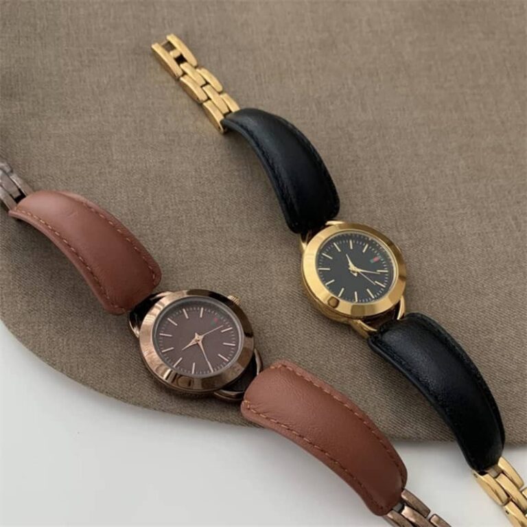 Chic Style Brown/Black Round Leather Ladies Watch - WatchwithSun-Dainty ...
