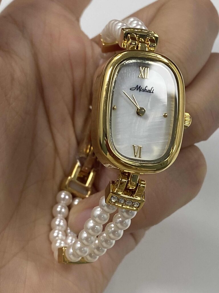Dainty Mother of Pearl Oval Face Pearl Chain Ladies Watch ...