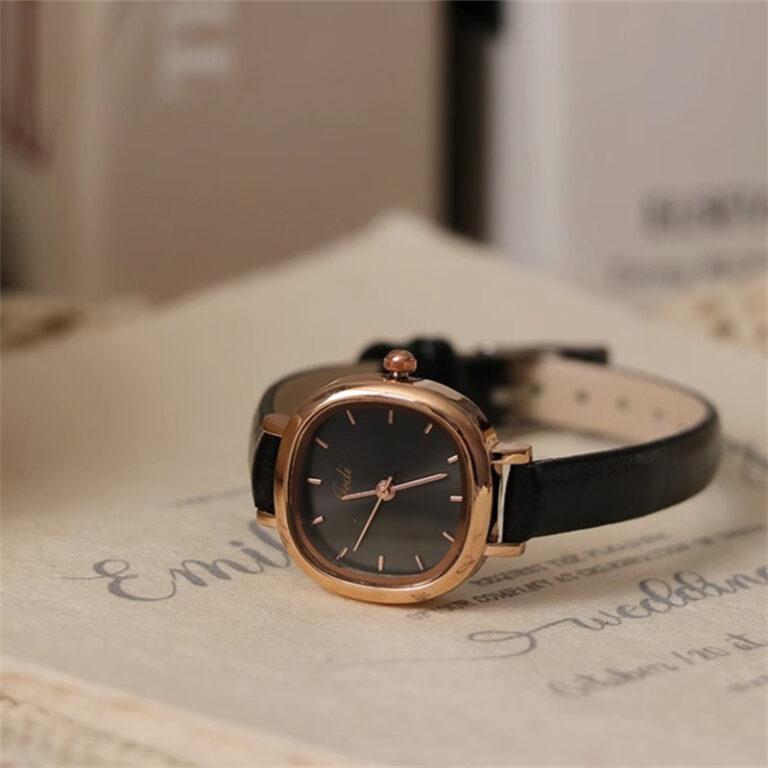 Chic Brown/Black Oval Leather Watch for Women - WatchwithSun-Dainty ...