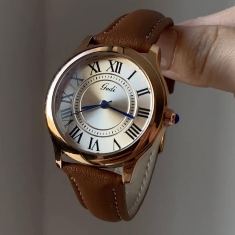 Classic Brown/Black Round Genuine Leather Women's Watch - WatchwithSun ...