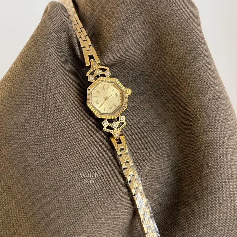 Vintage-Inspired Gold Dial Gold Bracelet Watch - WatchwithSun-Dainty ...