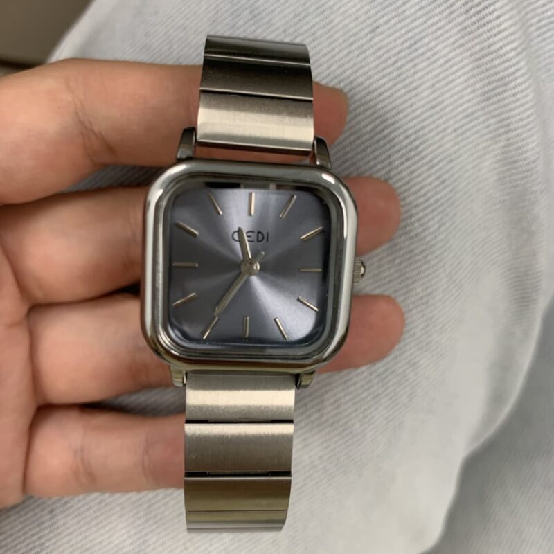 Bule Dial Square Face Silver Stainless Steel Ladies Watch ...