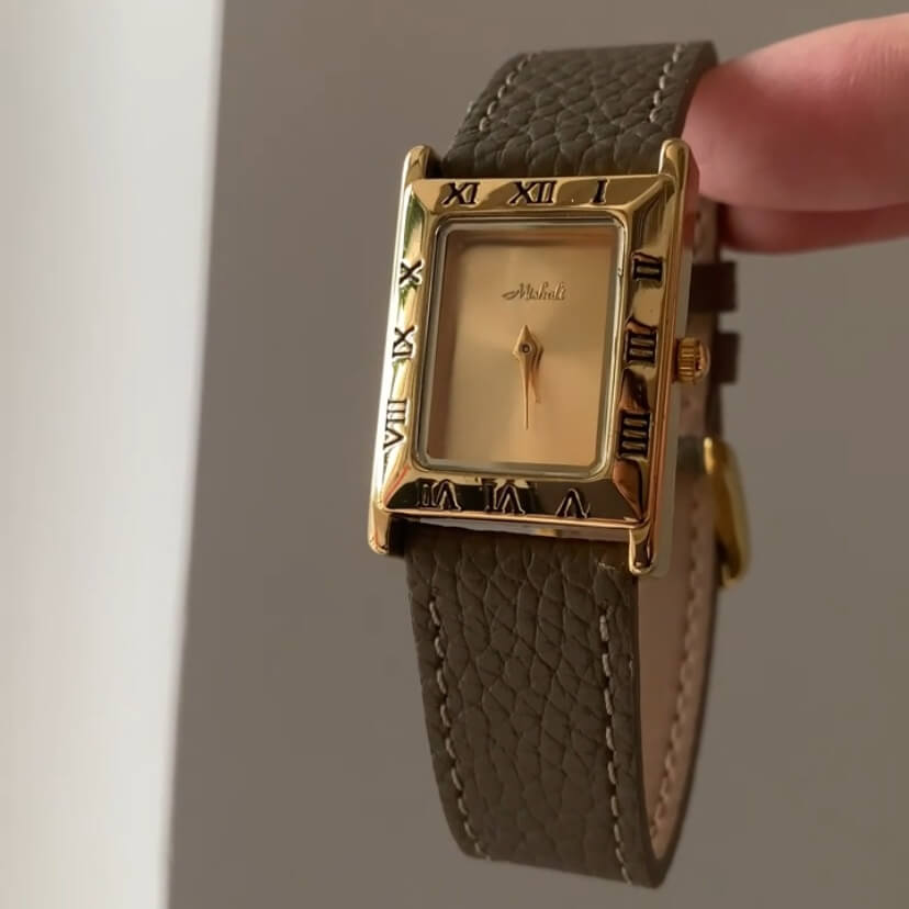 Classic Gold Square Face Genuine Leather Watch - WatchwithSun-Dainty ...