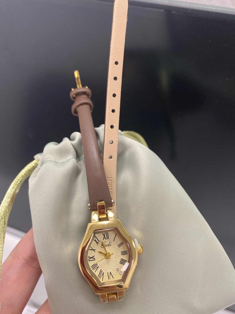Classic Brown/Black Polygon Leather Wristwatch - WatchwithSun-Dainty ...