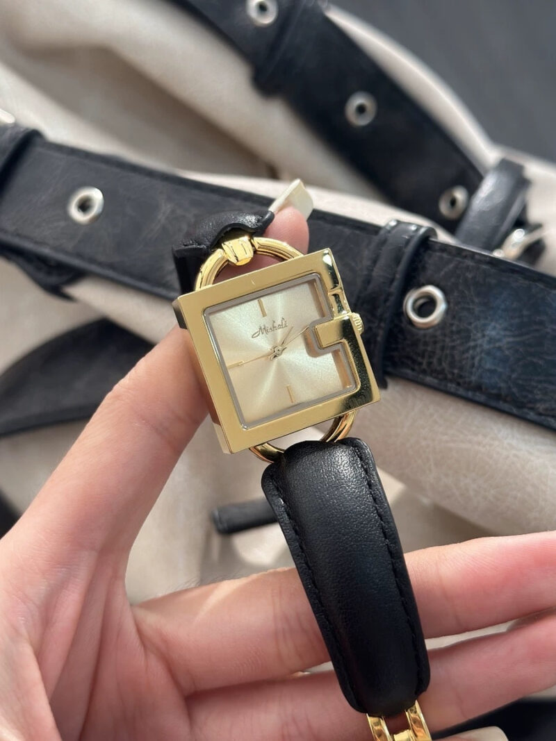 Classic Brown/Black Square Bracelet & Leather Watch - WatchwithSun ...