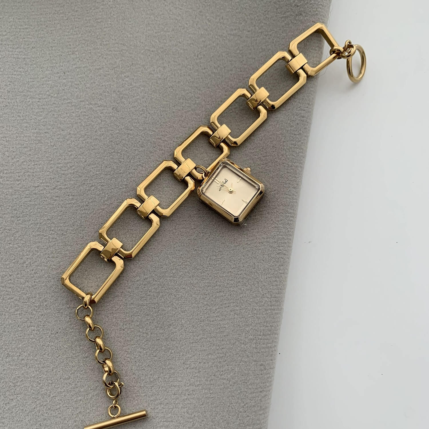 Chic Style Gold/Silver Rectangle Pendant Bracelet Watch - WatchwithSun ...