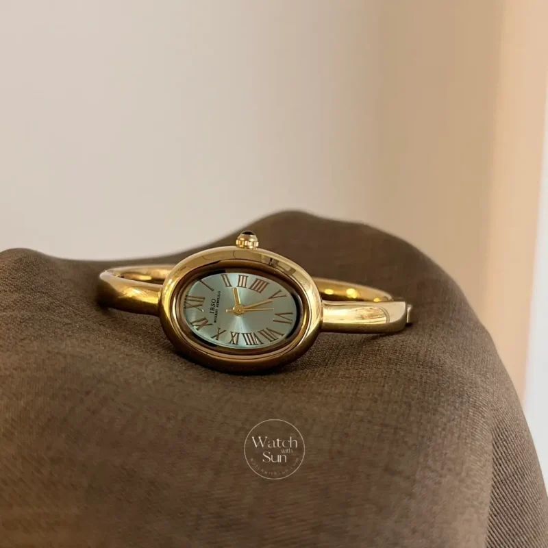 Retro Oval Boho Green Dial Gold Bangle Ladies Watch - WatchwithSun ...