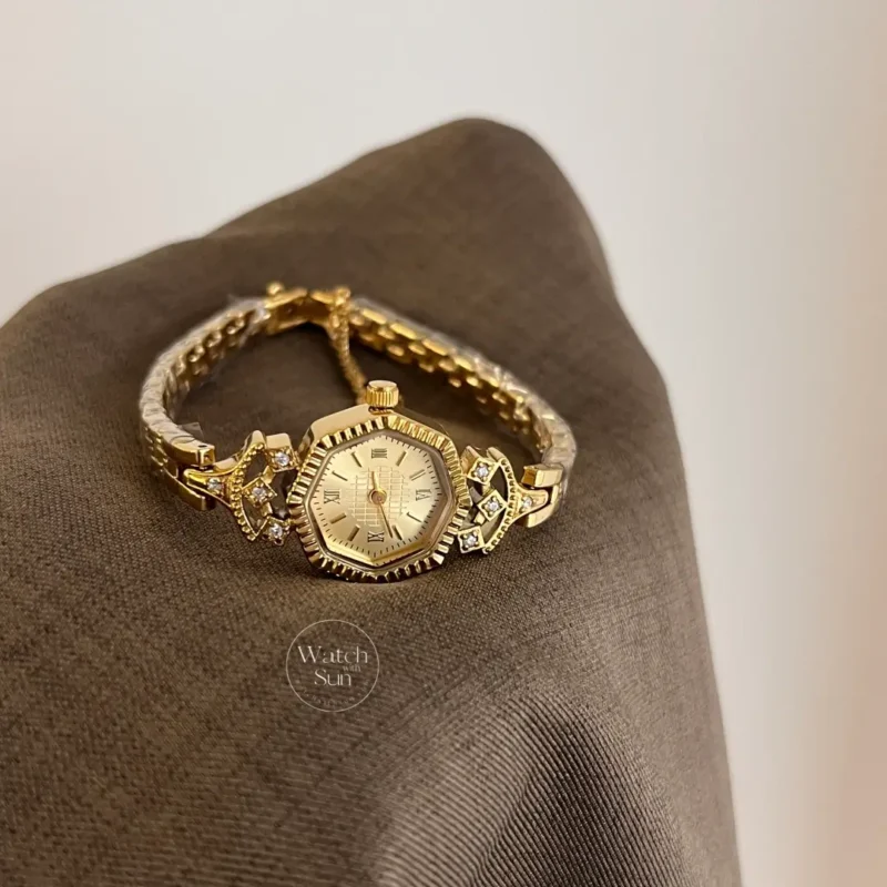 Vintage-Inspired Gold Dial Gold Bracelet Watch - WatchwithSun-Dainty ...