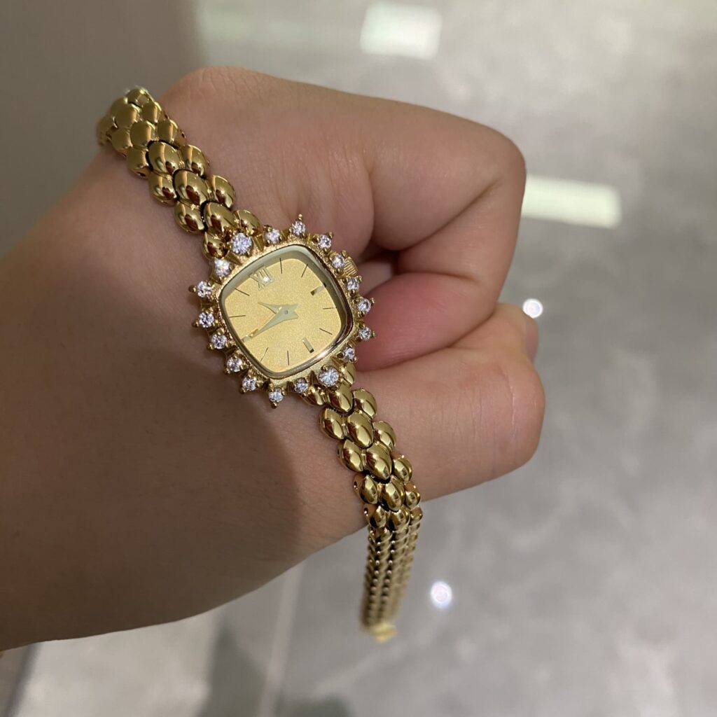 Vintage-Inspired Square Face Gold Bracelet Zirconia Watch ...