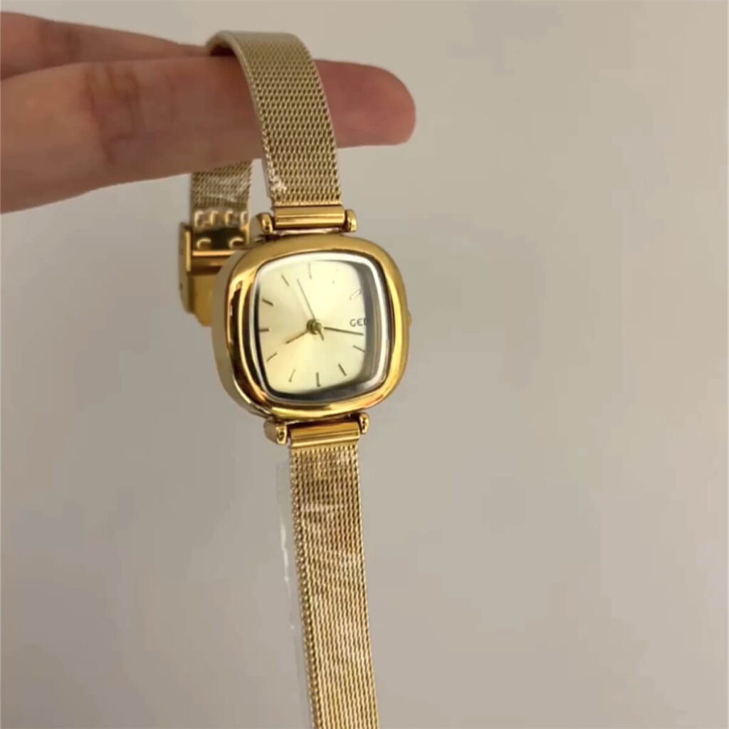 Dainty Square Face Gold/Rose Gold Mesh Band Watch for Women ...