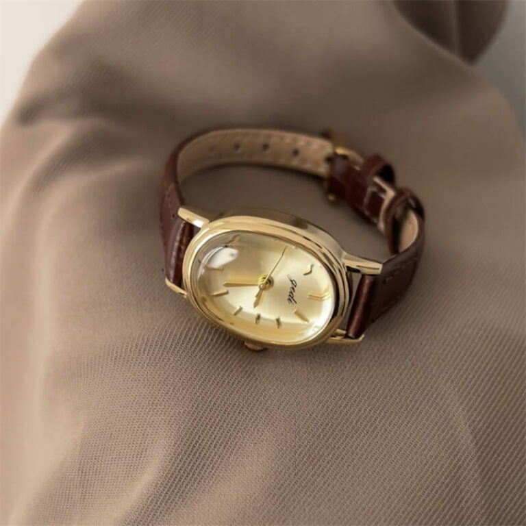 Chic Style Brown/Black Oval Leather Watch for Women - WatchwithSun ...