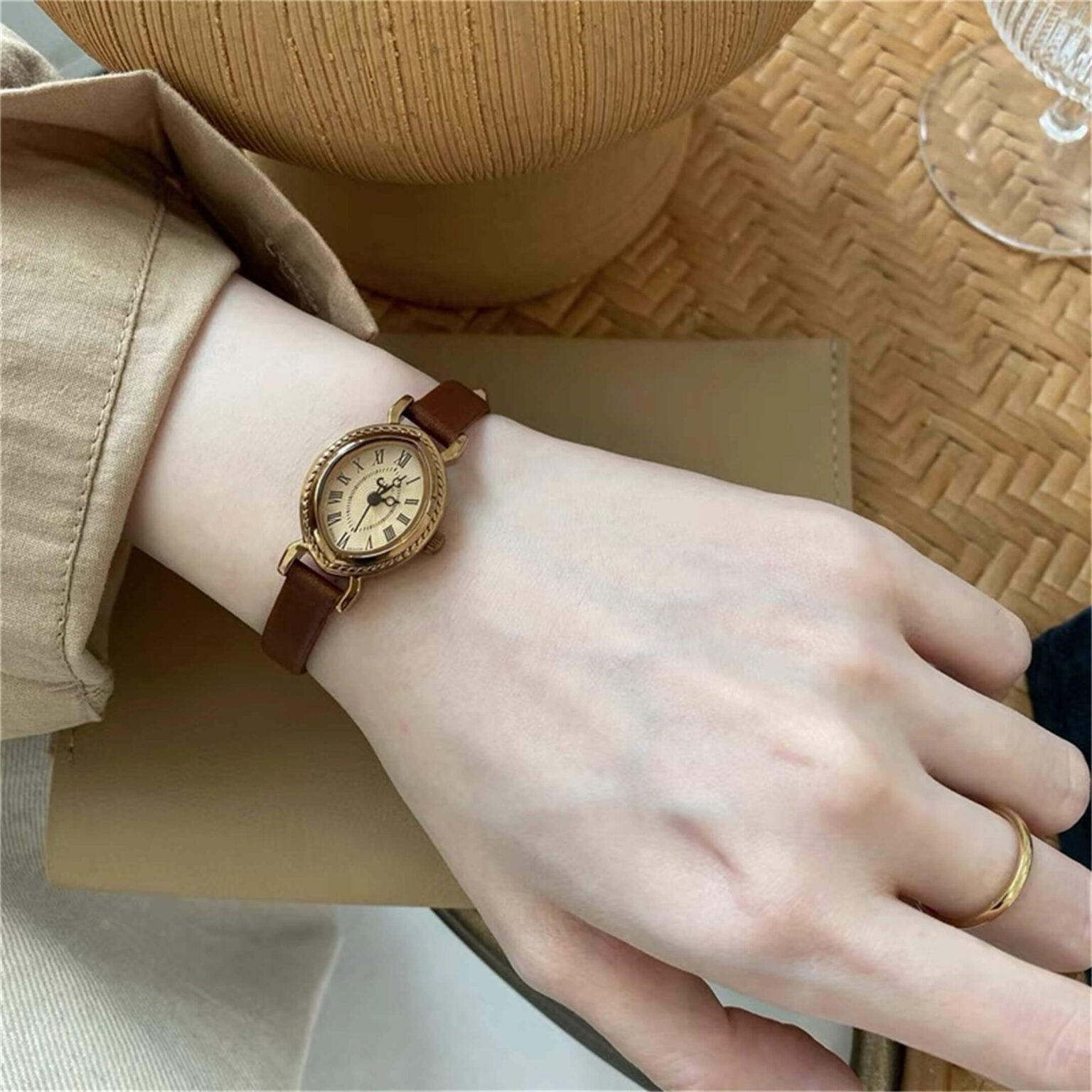 Classic Brown Bucket-Shaped Leather Watch for Women - WatchwithSun ...