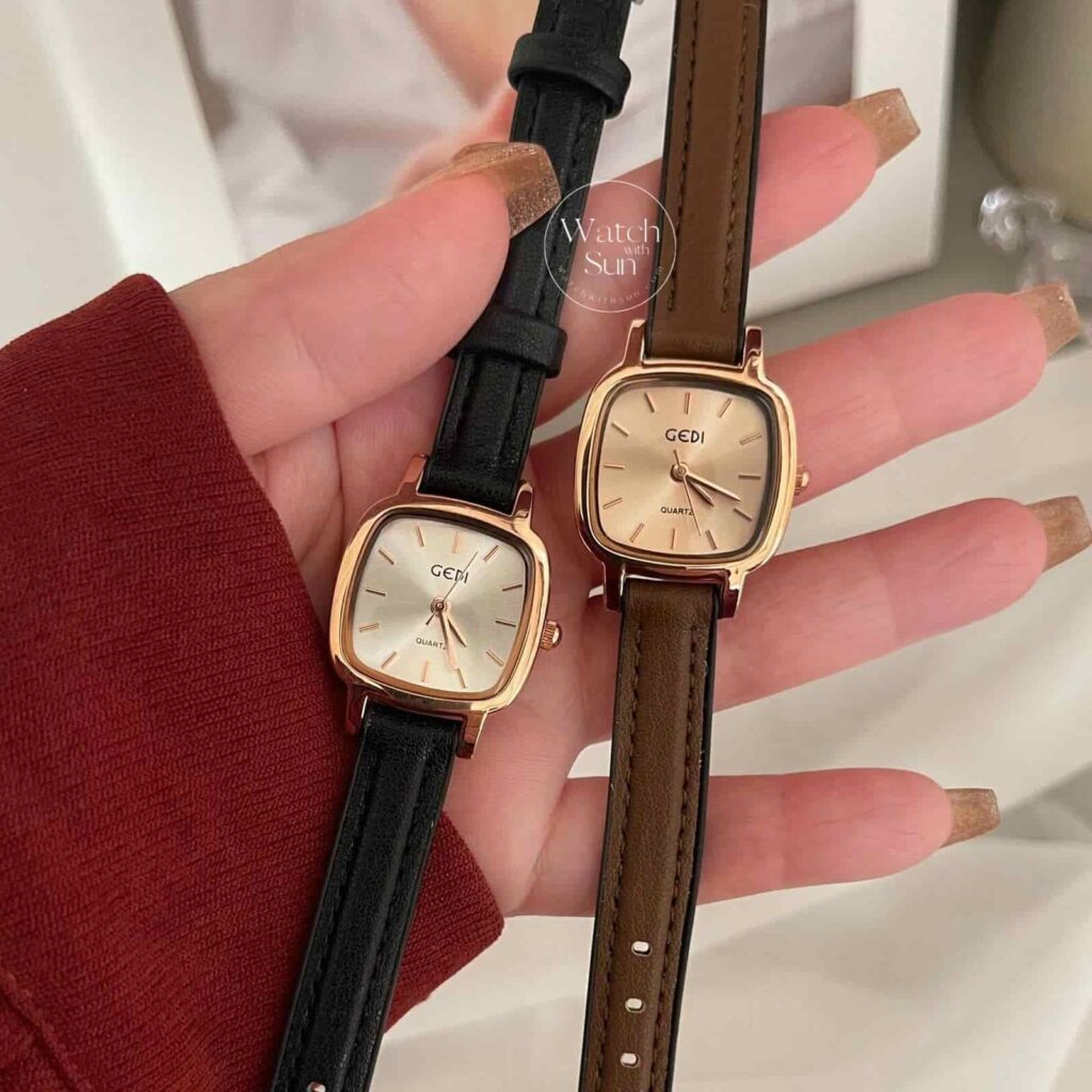Classic Black/Brown/Silver Square Leather Watch - WatchwithSun-Dainty ...